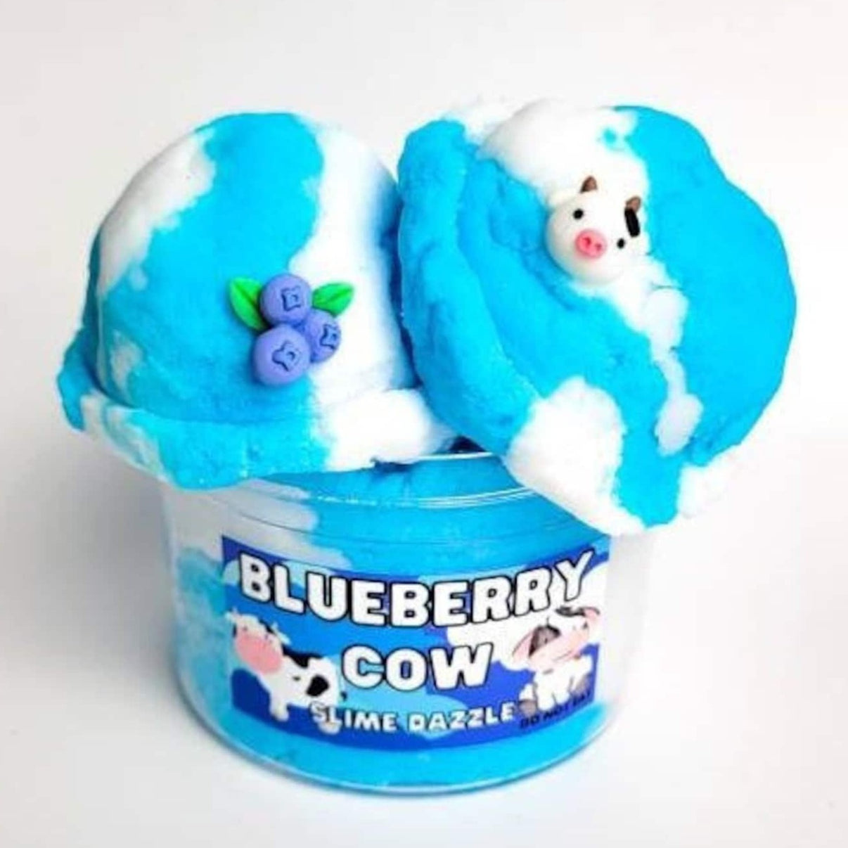 Blueberry Cow Cloud Slime – White & Blue Drizzly Cloud Slime with Blue – TheSlimeDazzle
